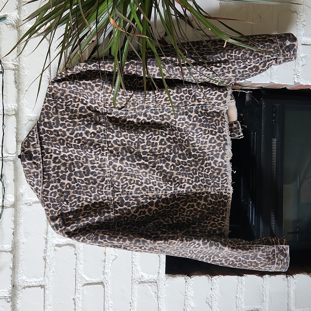 Free People Cheetah Animal Print Denim Jacket - Gem